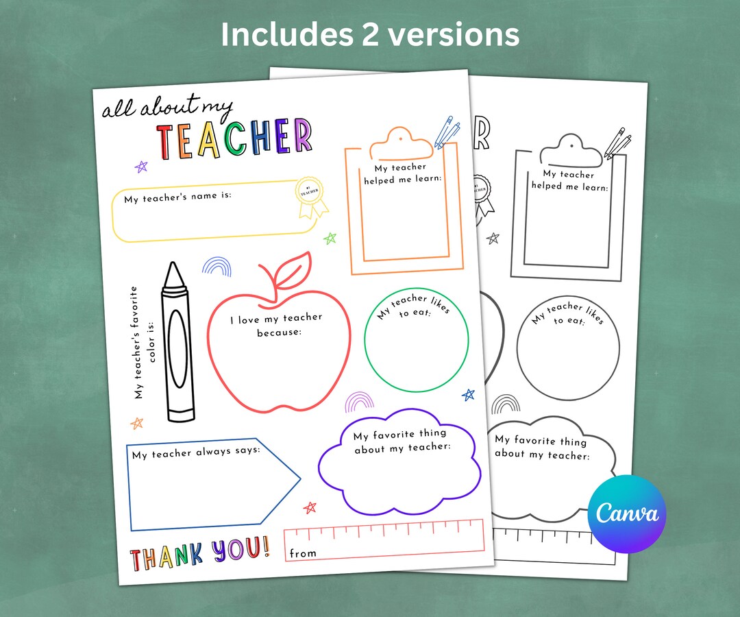 Teacher Appreciation Week All About My Teacher Questionnaire ...