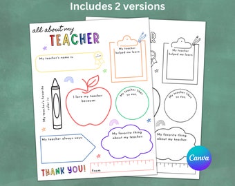 All About My Teacher Survey, End of School Year Printable, Teacher ...