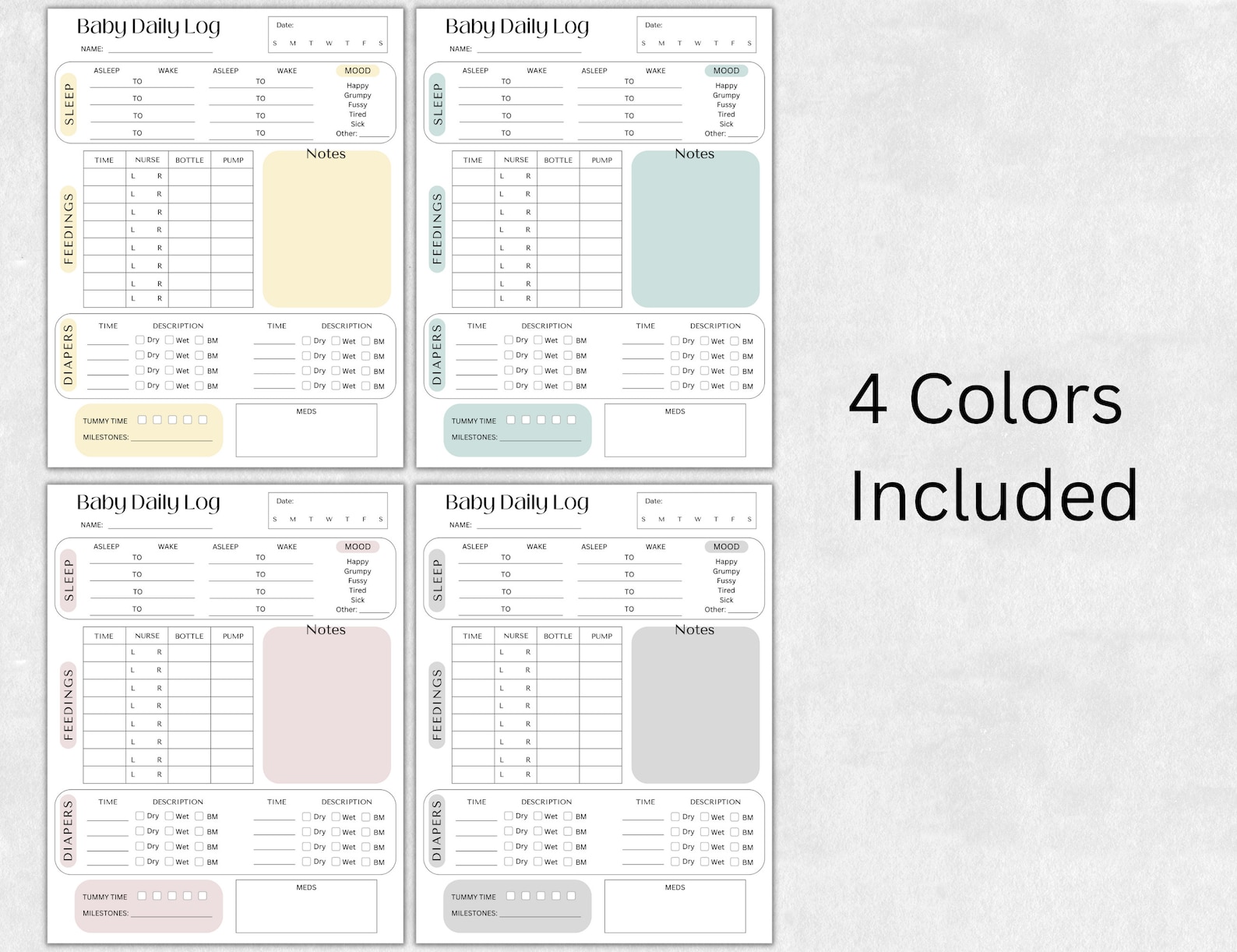 Printable Baby's Daily Log Newborn Tracker Breastfeeding Tracker ...