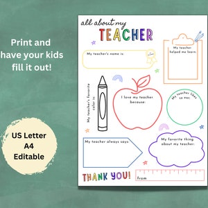 Teacher Appreciation Week All About My Teacher Questionnaire ...