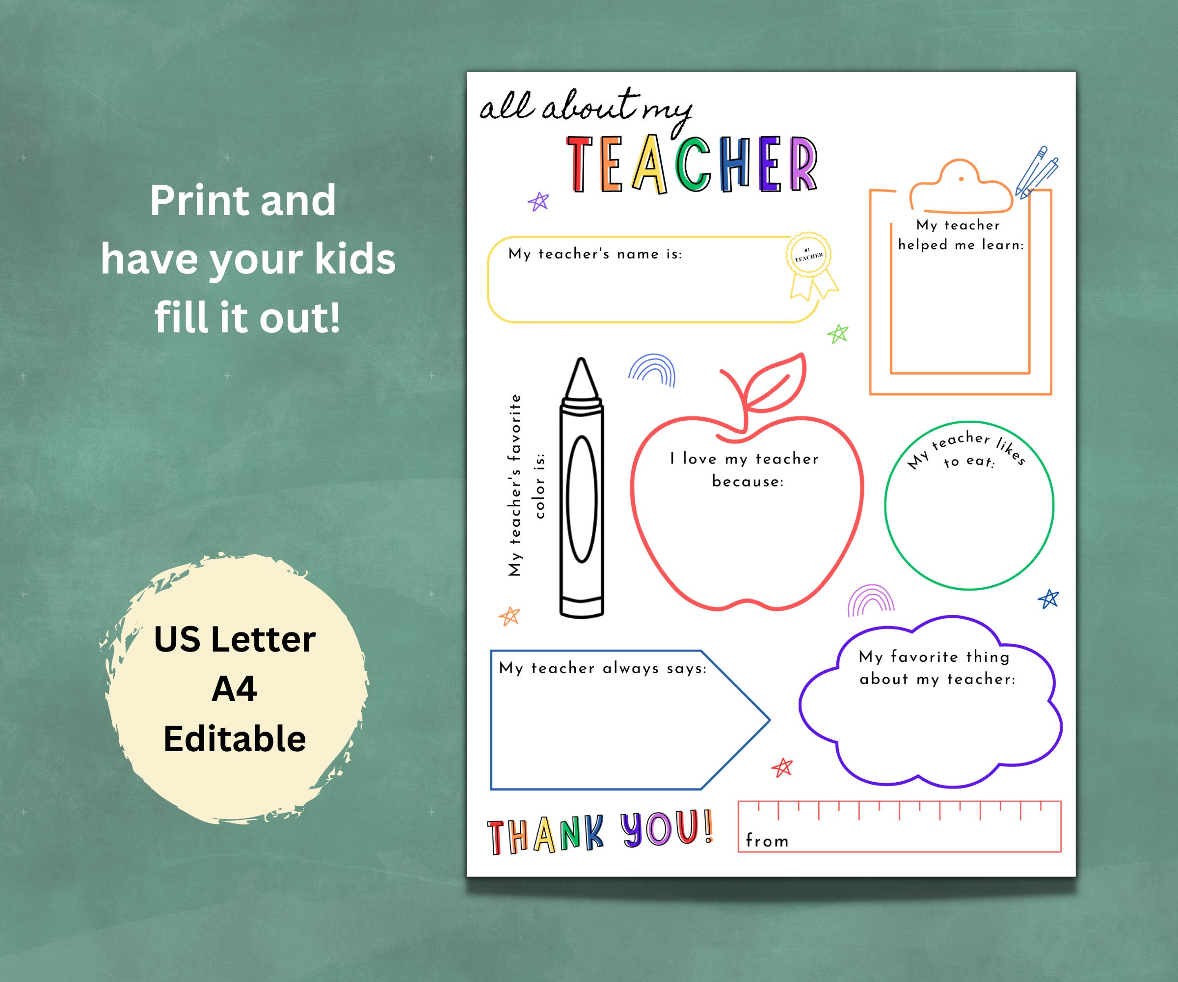 Teacher Appreciation Week All About My Teacher Questionnaire ...