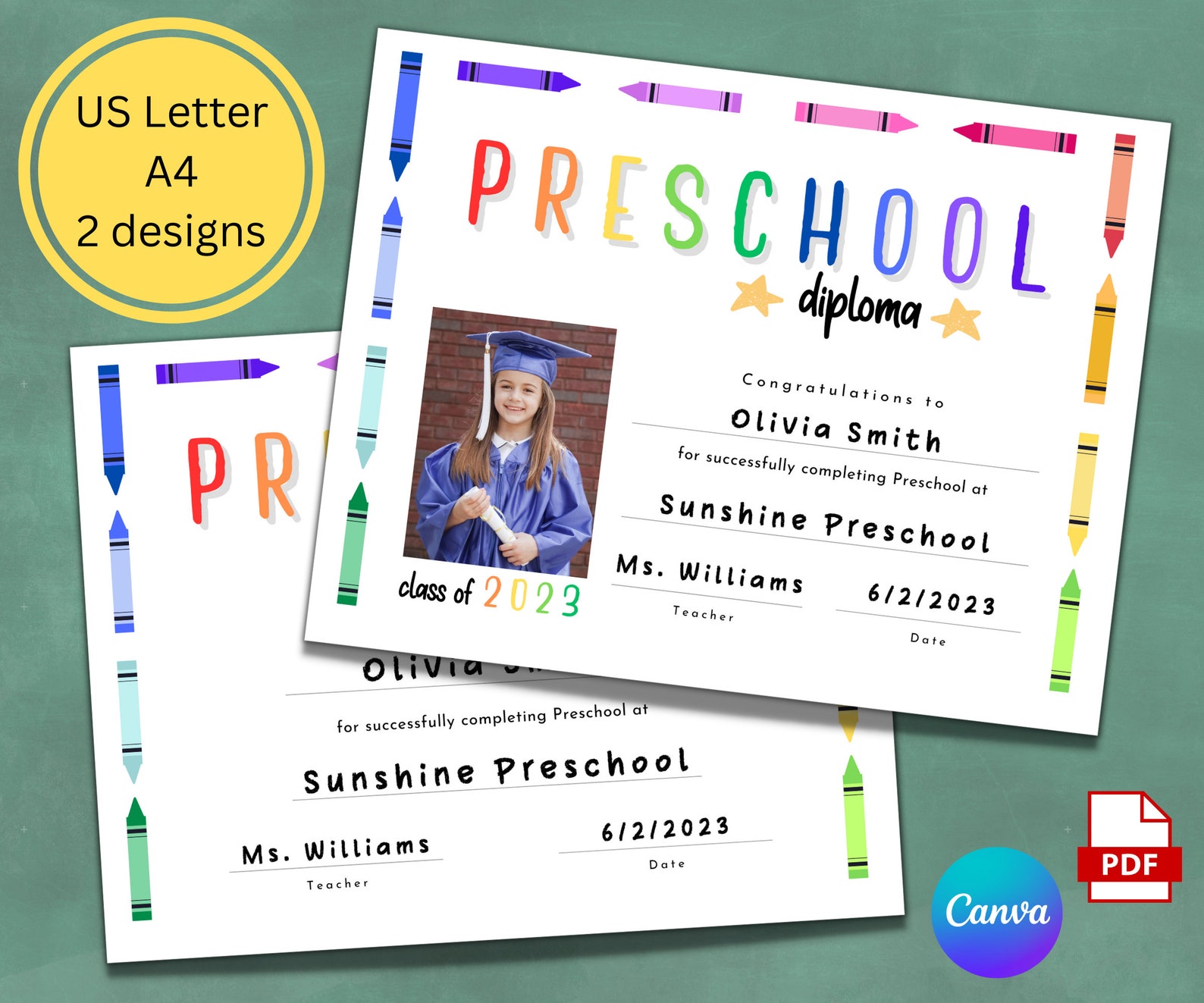 Printable Preschool Graduation Diploma Preschool Certificate Editable ...