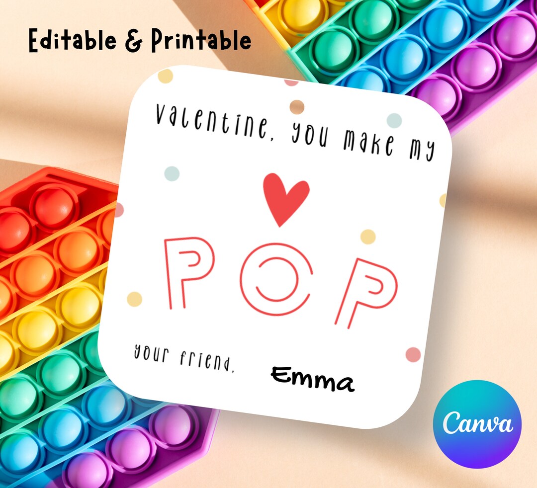 Pop It Valentine Gift Tags | Printable Classroom Valentines | Pop It ...