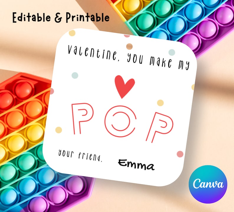 Pop It Valentine Gift Tags Printable Classroom Valentines Pop It Fidget ...
