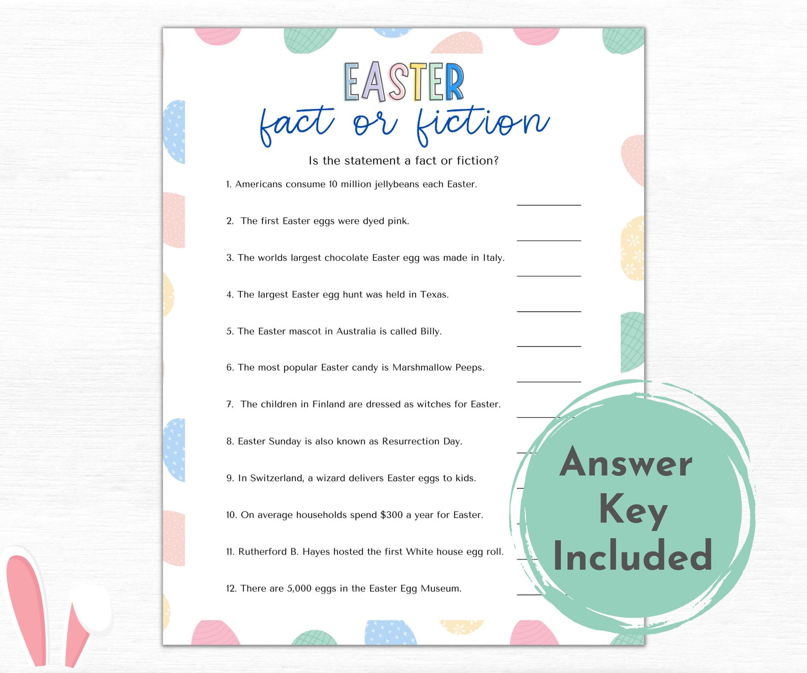 Printable Easter Fact or Fiction Game | Family Game Night | Easter ...