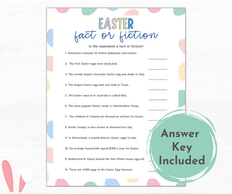 Printable Easter Fact or Fiction Game Family Game Night Easter ...