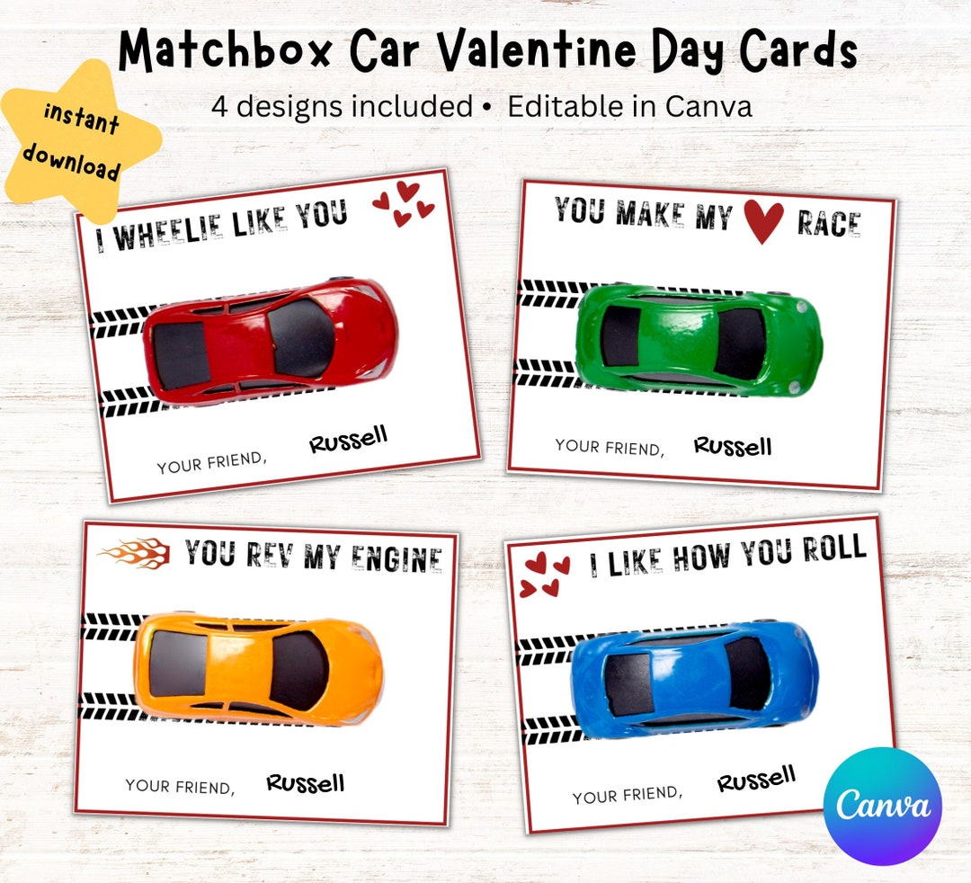 Race Car Valentine Cards | Car Valentine Tags | Printable Classroom ...