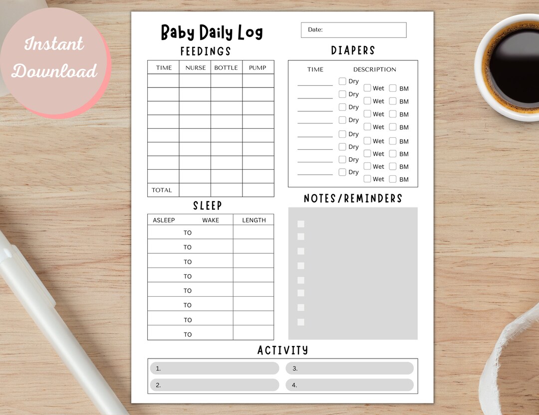 Printable Baby Daily Care Log | Newborn Tracker | Breastfeeding Tracker ...