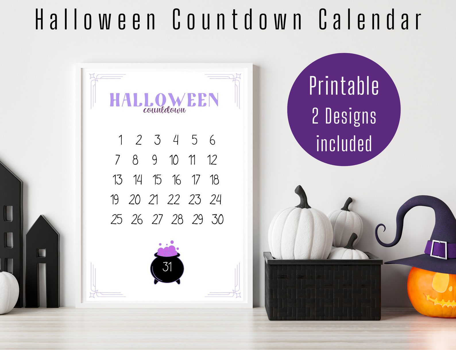 Halloween Countdown Printable Calendar Halloween Printable Wall Decor Countdown to Halloween ...
