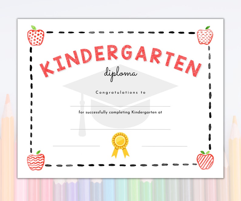 Printable Kindergarten Graduation Diploma Kinder Certificate Editable ...