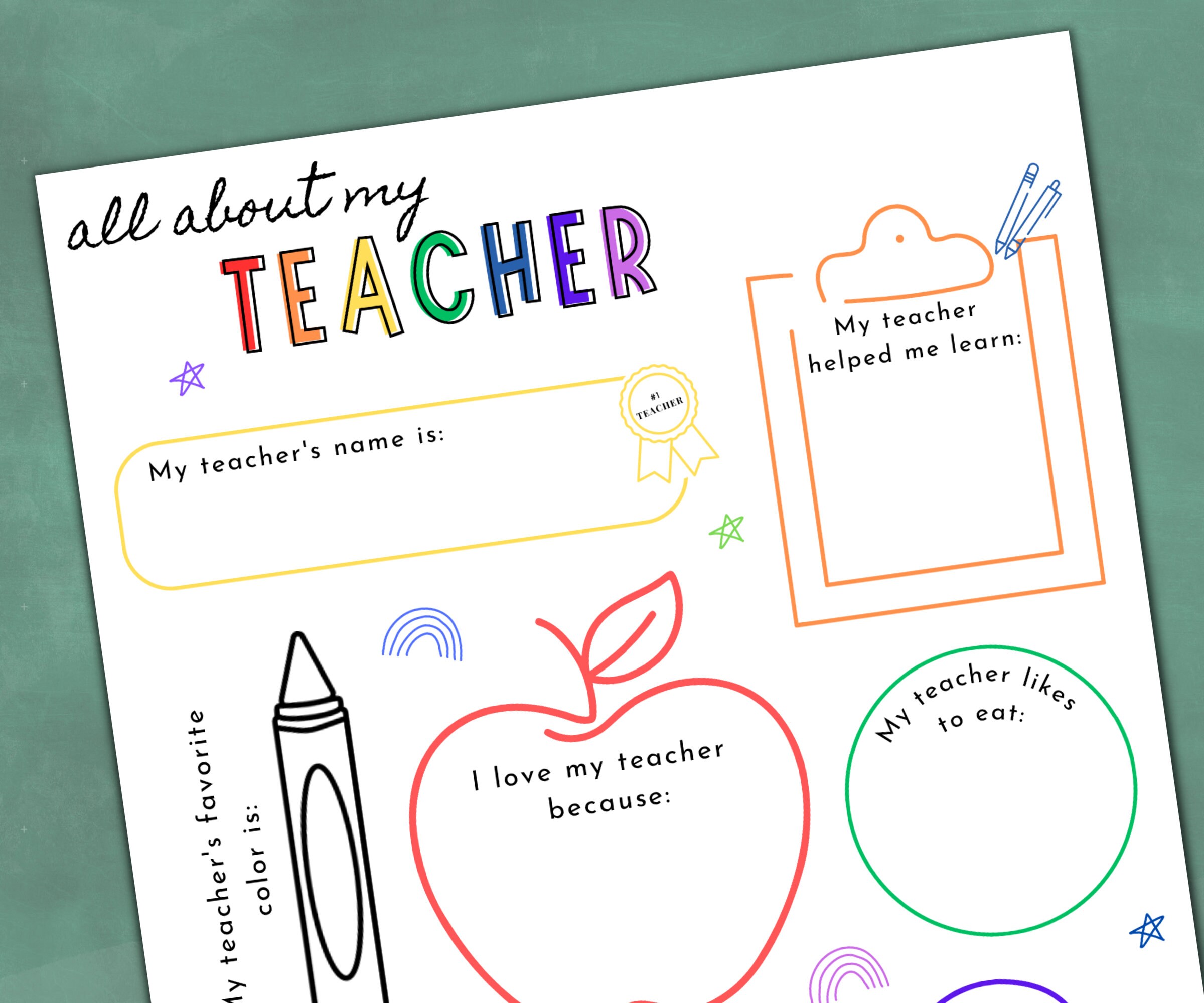 Teacher Appreciation Week All About My Teacher Questionnaire - Etsy Canada