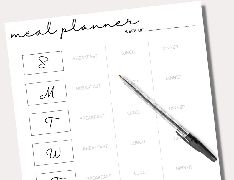 Minimalist Weekly Meal Planner Printable Shopping Grocery List Meal ...