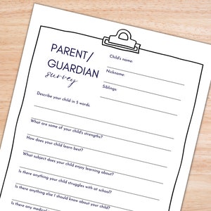 Back to School Parent Survey | Getting to Know Your Child Questionnaire ...