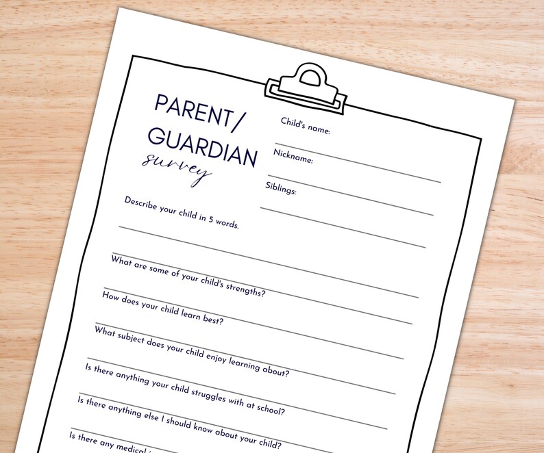 Back to School Parent Survey | Getting to Know Your Child Questionnaire ...