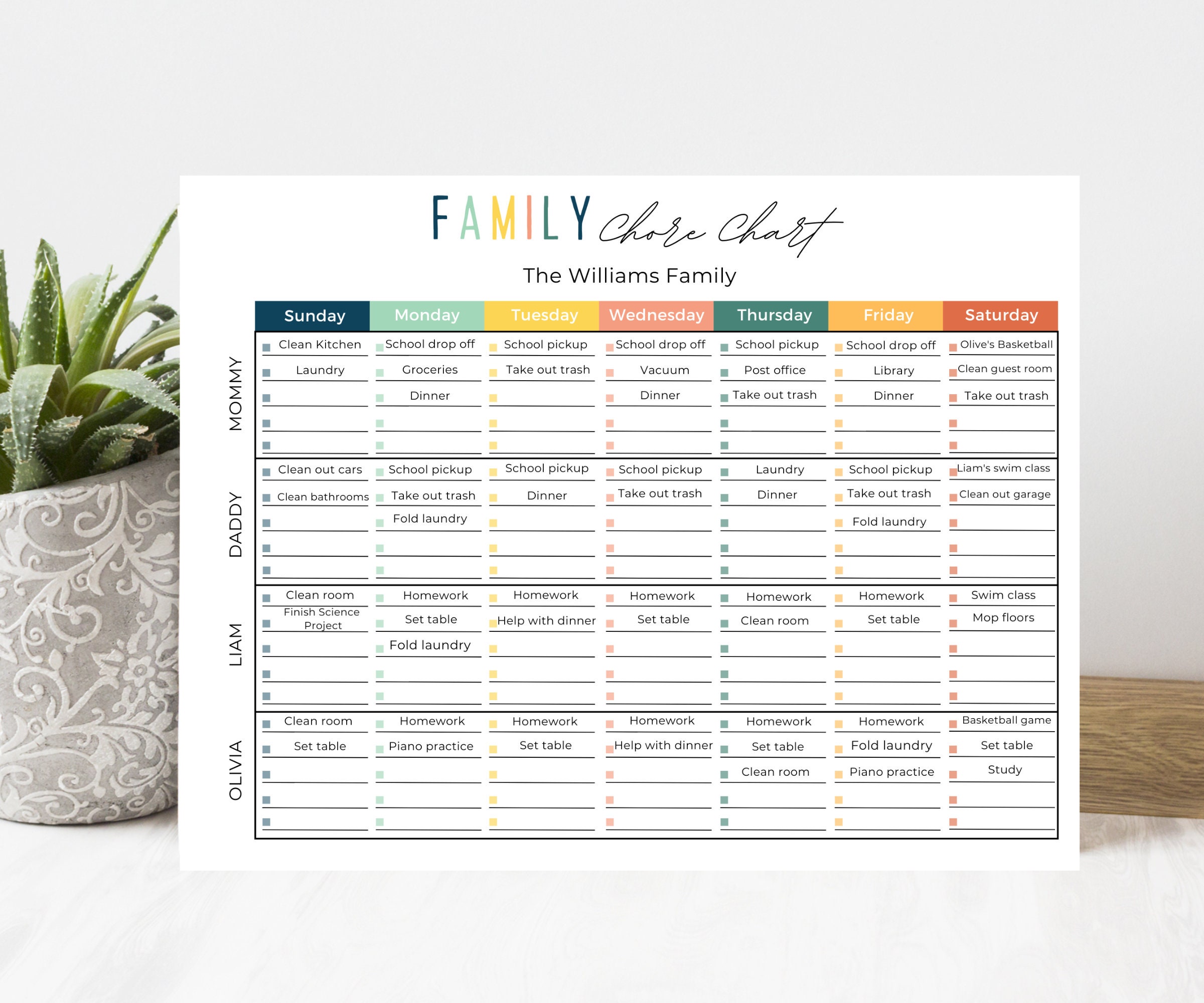 Weekly Family Chore Chart Printable Editable Family Chore Chart Kids ...