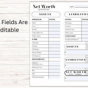 Net Worth Tracker Printable Net Worth Annual Worksheet - Etsy