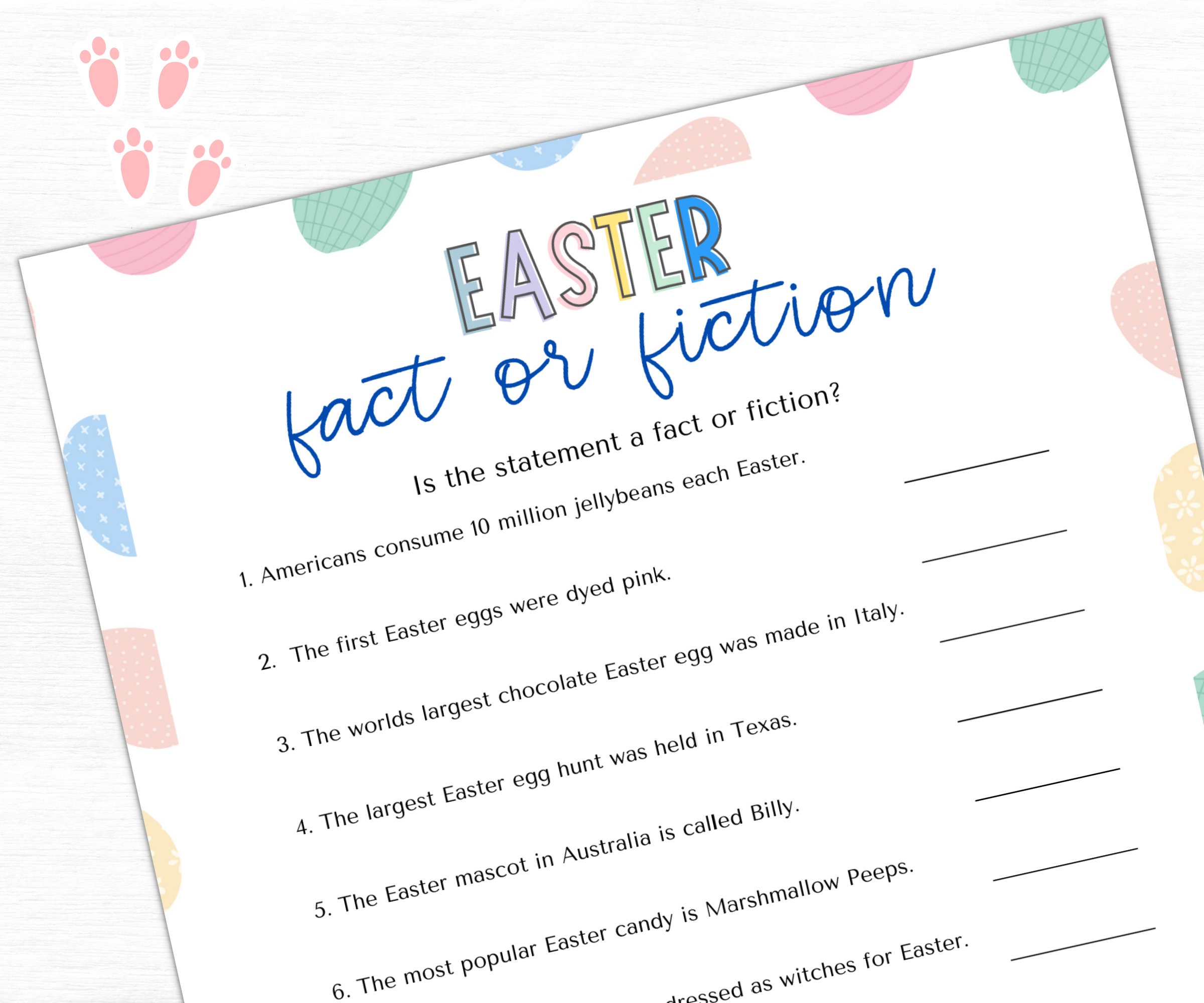Printable Easter Fact or Fiction Game Family Game Night Easter ...