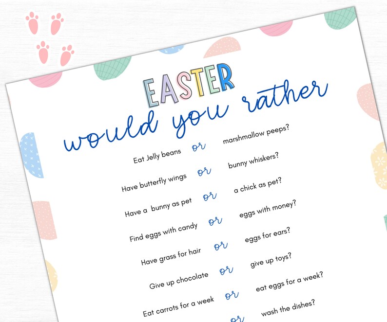 Printable Easter Would You Rather Party Game Family Game Night Easter ...