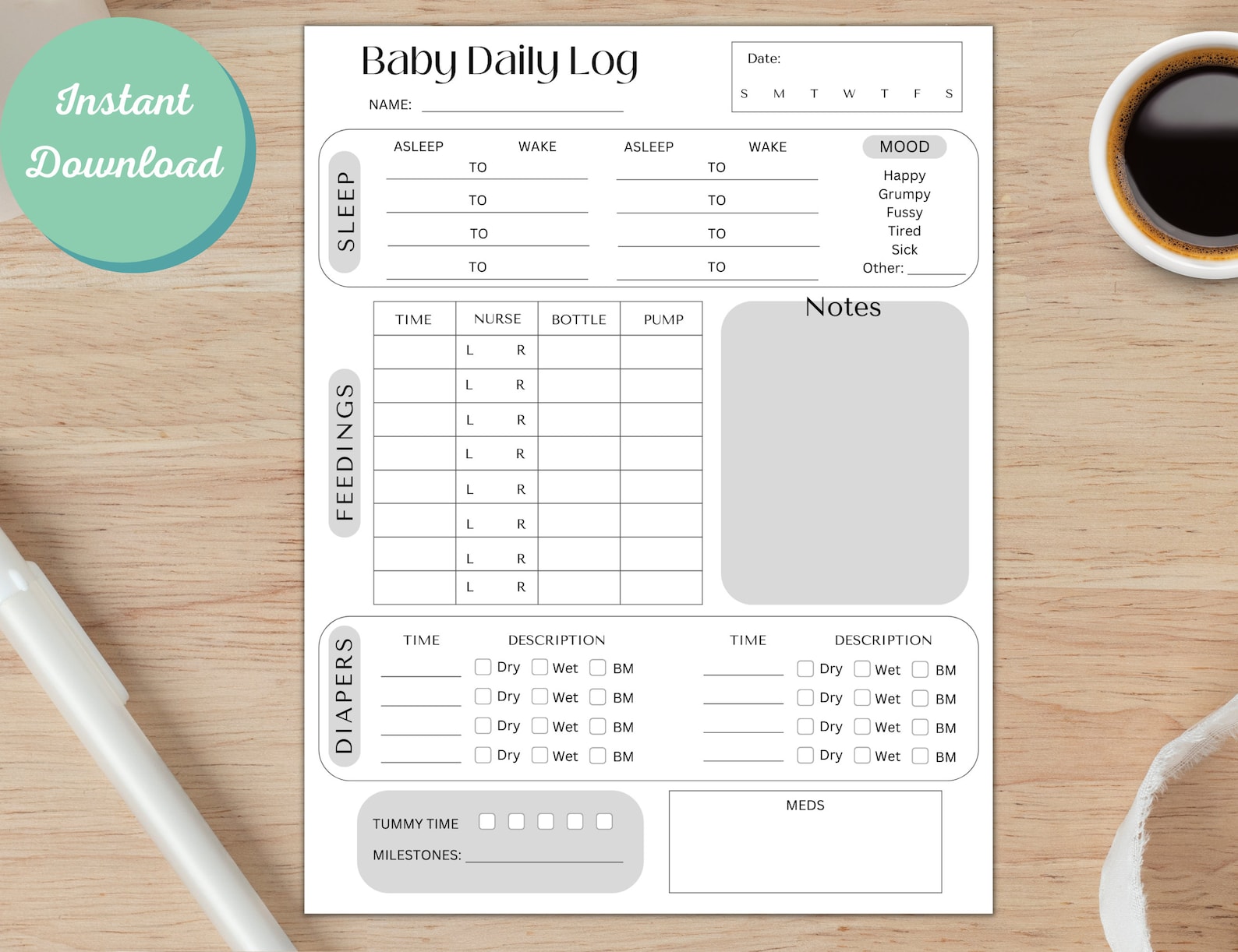Printable Baby's Daily Log | Newborn Tracker | Breastfeeding Tracker ...