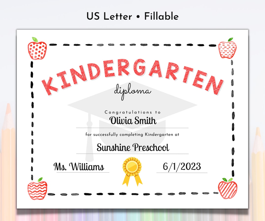 Printable Kindergarten Graduation Diploma Kinder Certificate Editable ...