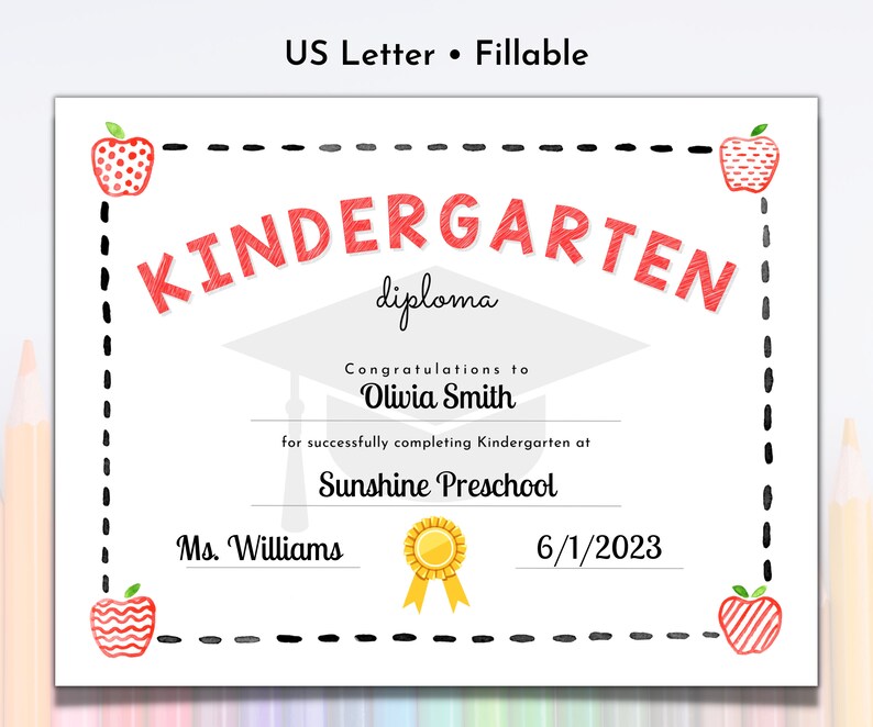 Printable Kindergarten Graduation Diploma | Kinder Certificate Editable ...