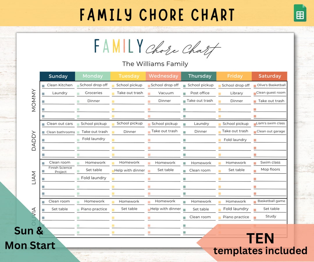 Weekly Family Chore Chart Printable | Editable Family Chore Chart ...