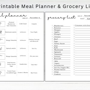 Minimalist Weekly Meal Planner Printable Shopping Grocery - Etsy