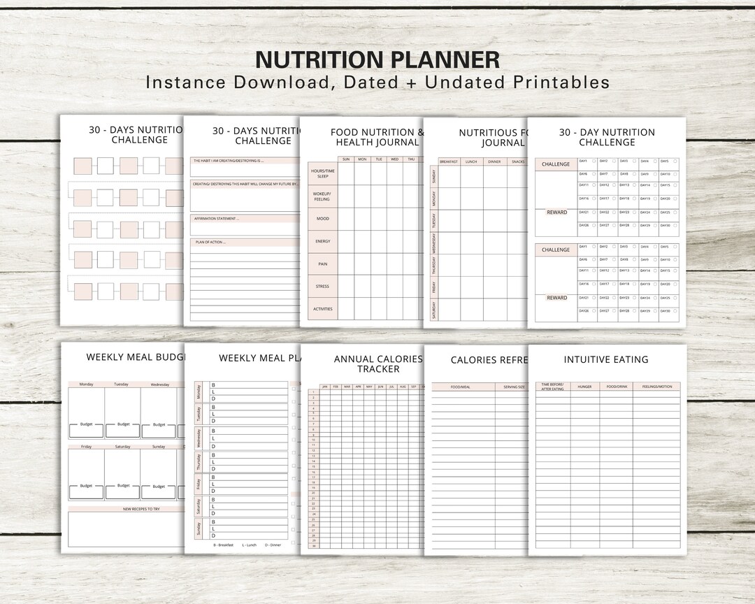 Printable Nutrition Planner, Meal Tracker, Food Diary, Healthy Eating ...