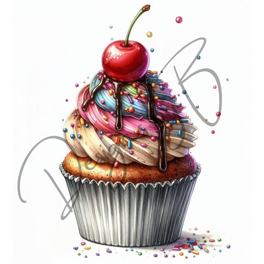 4 Cupcake Clipart, Cupcake Prints, Printable Watercolor Clipart, High ...