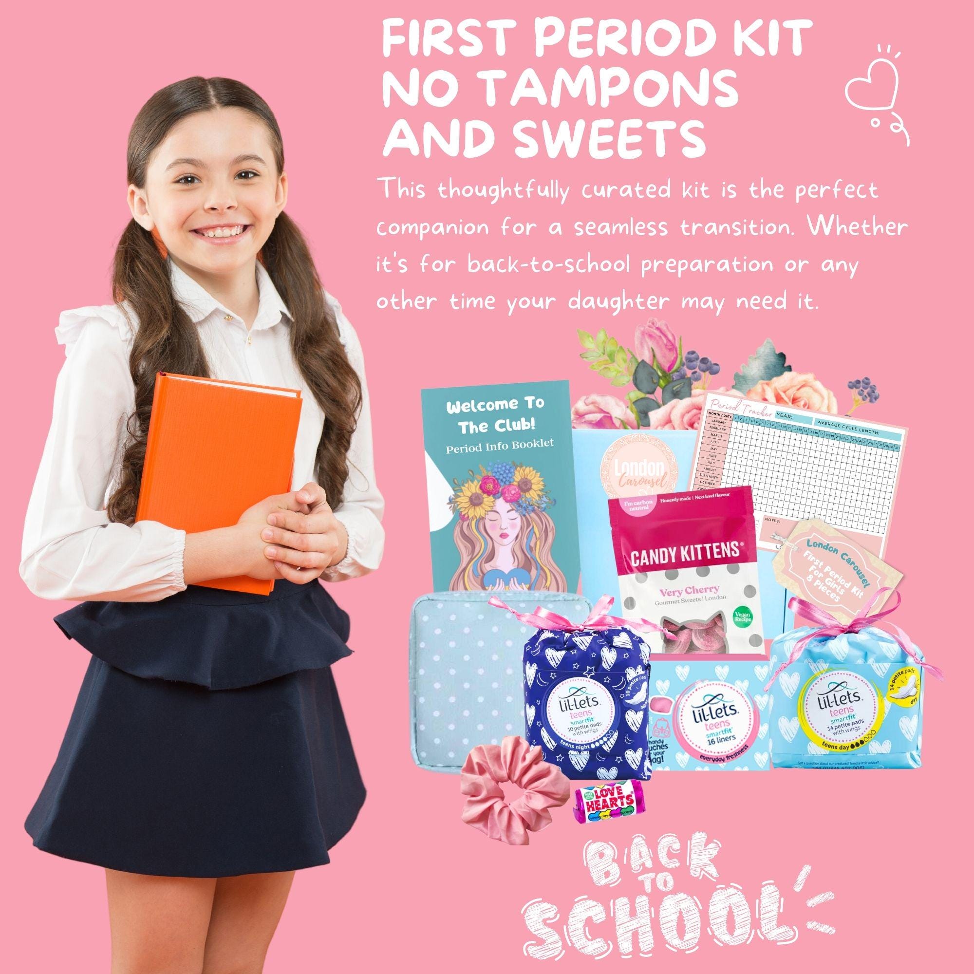 First Period Kit for Girls – No Tampons, Includes Lil-lets Pads, Candy ...