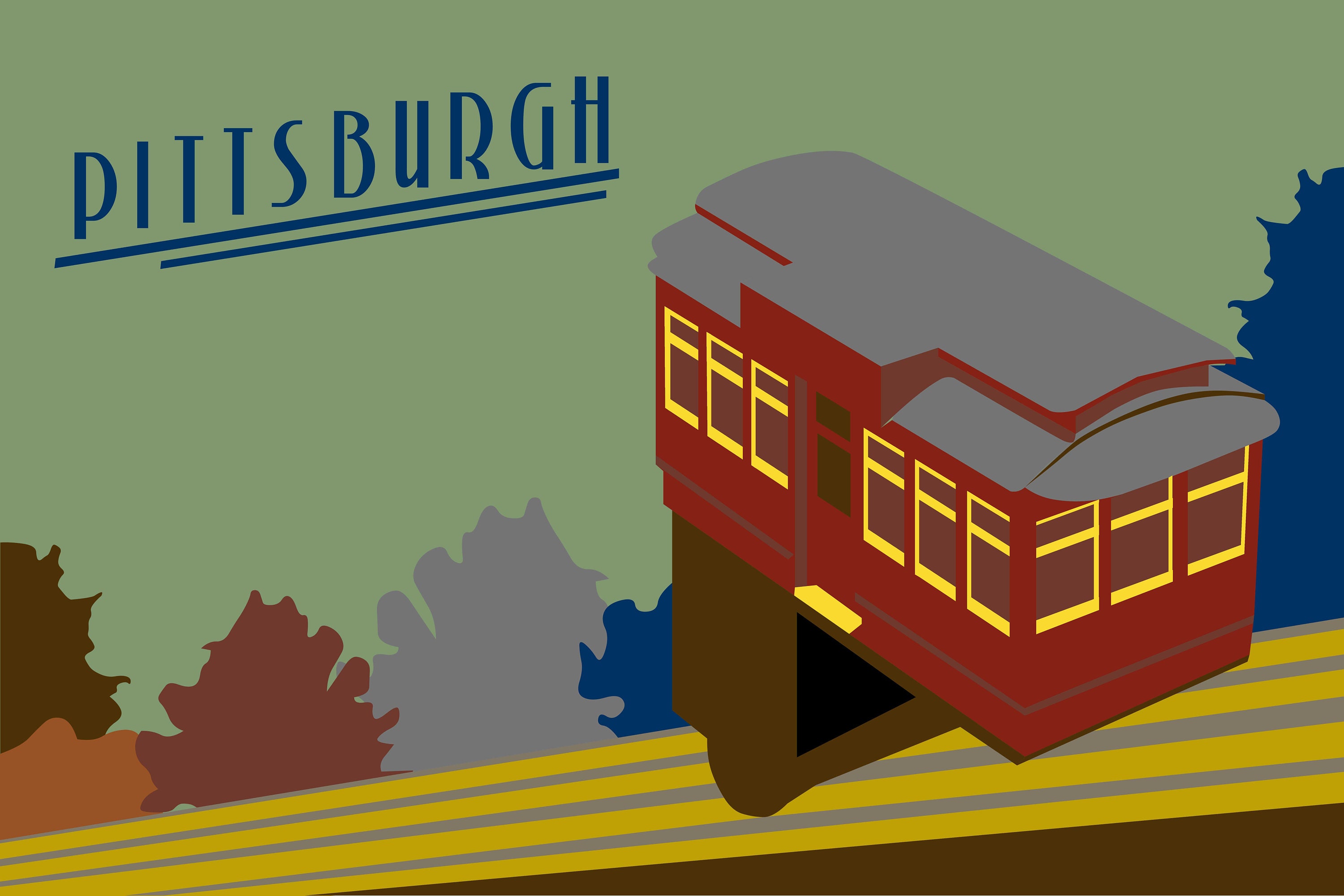 Pittsburgh Incline GREEN Poster Art - Etsy