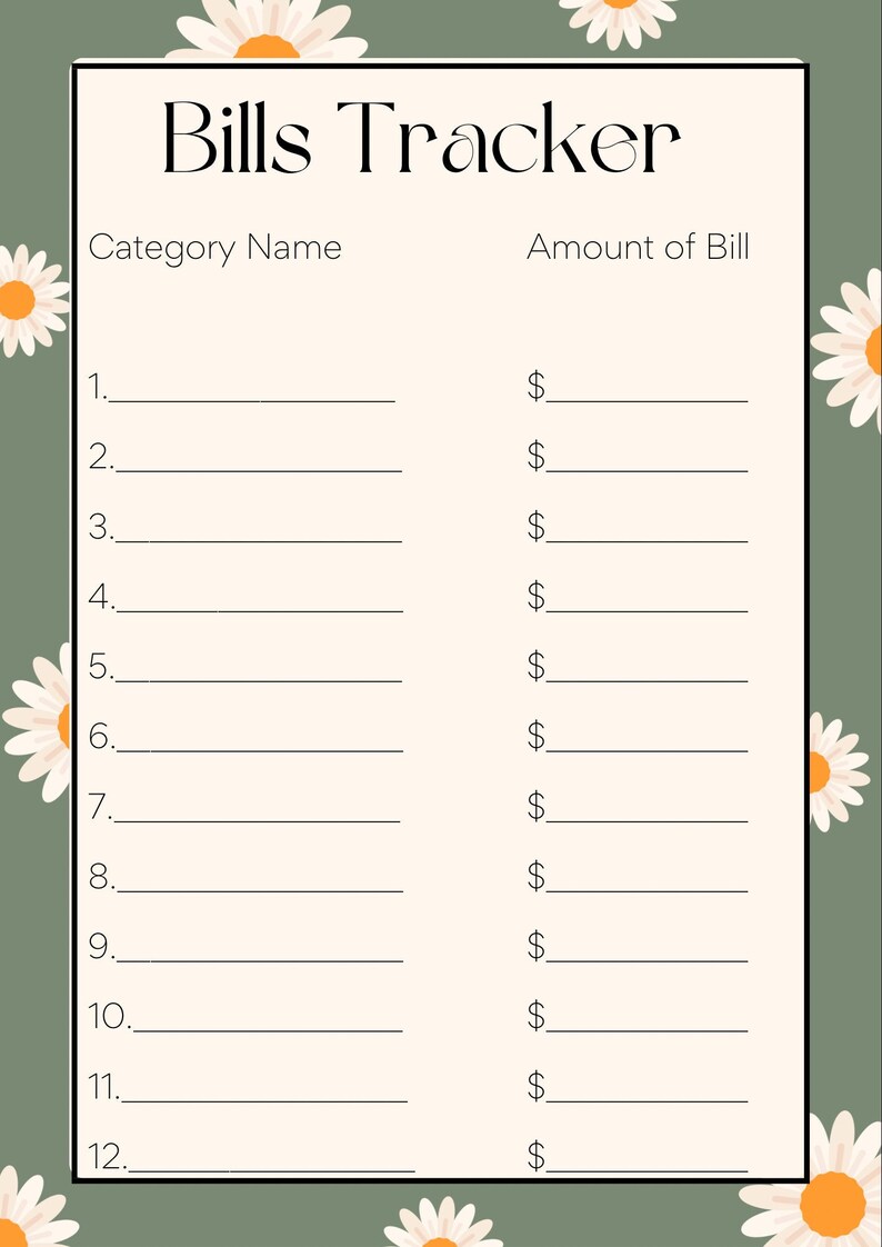 Daisy Bills Tracker - Etsy