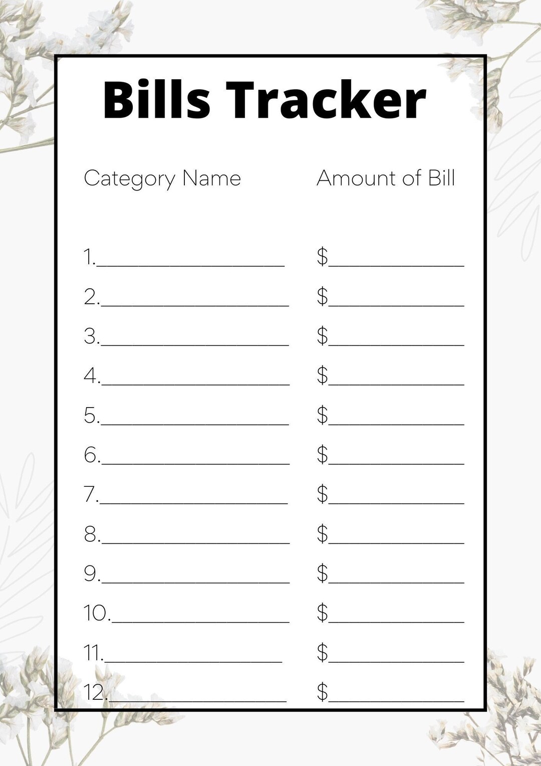 Simple Bills Tracker - Etsy