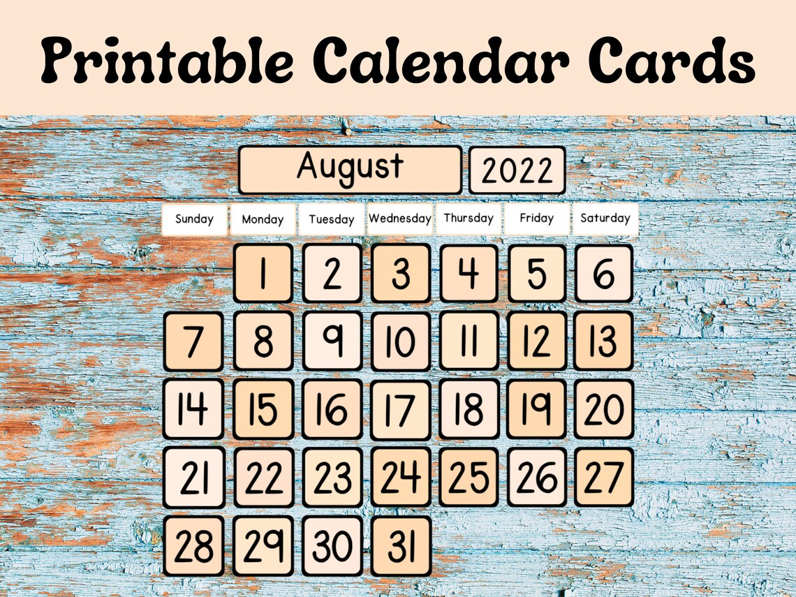 Printable Classroom Calendar Cards- Shades of Tan- Calming Colors ...