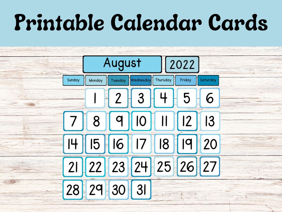 Printable Calendar Cards in Calming Blue Shades- Instant Download- Easy ...