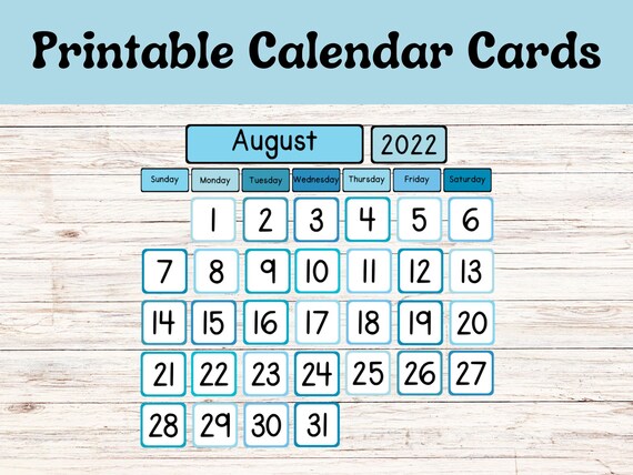 Printable Calendar Cards in Calming Blue Shades Instant - Etsy