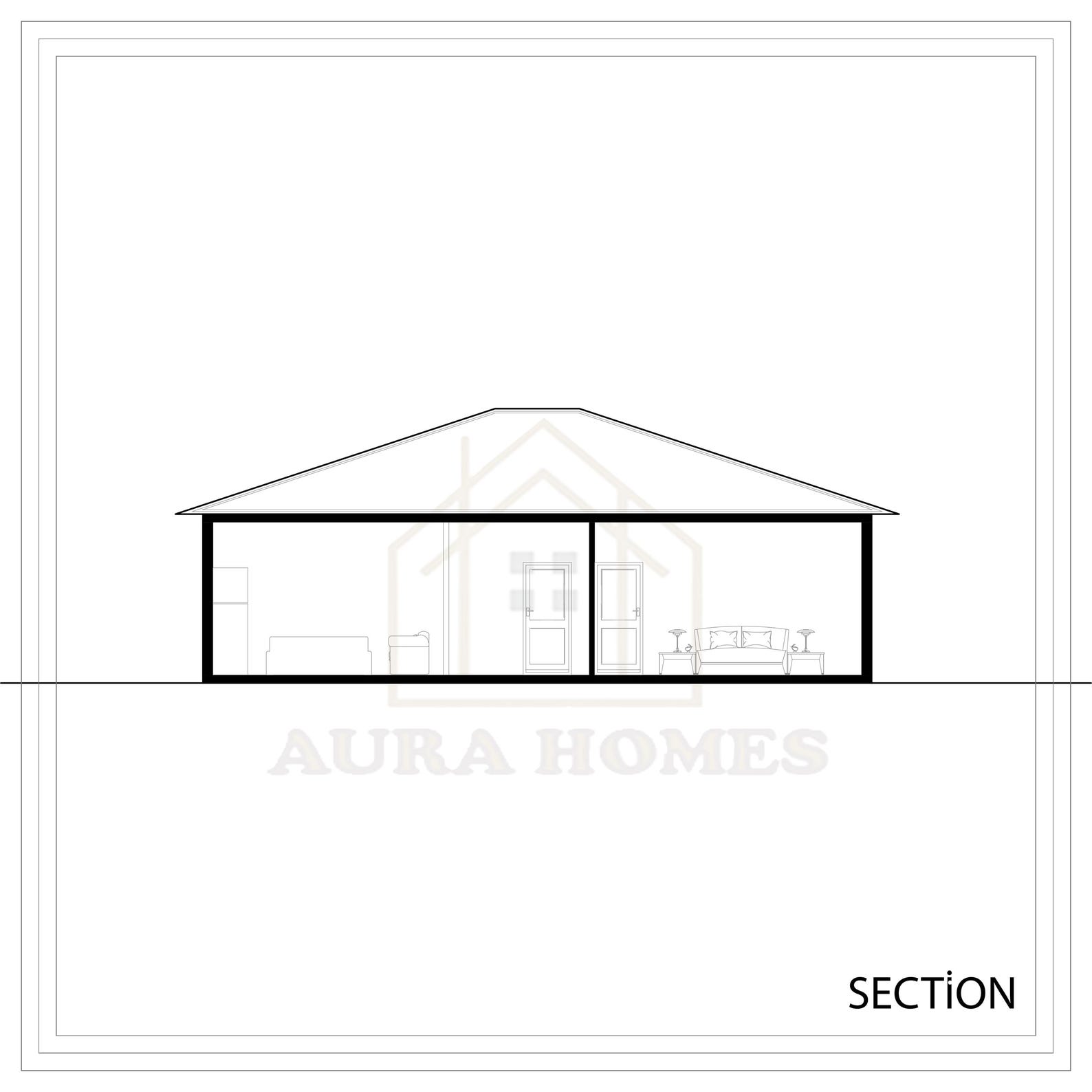 10.50x12.70m Modern Single Storey House 1 Livingroom,1 Kitchen,2 ...