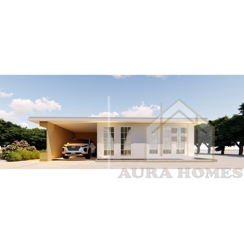 10.50x12.70m Modern Single Storey House 1 Livingroom,1 Kitchen,2 ...