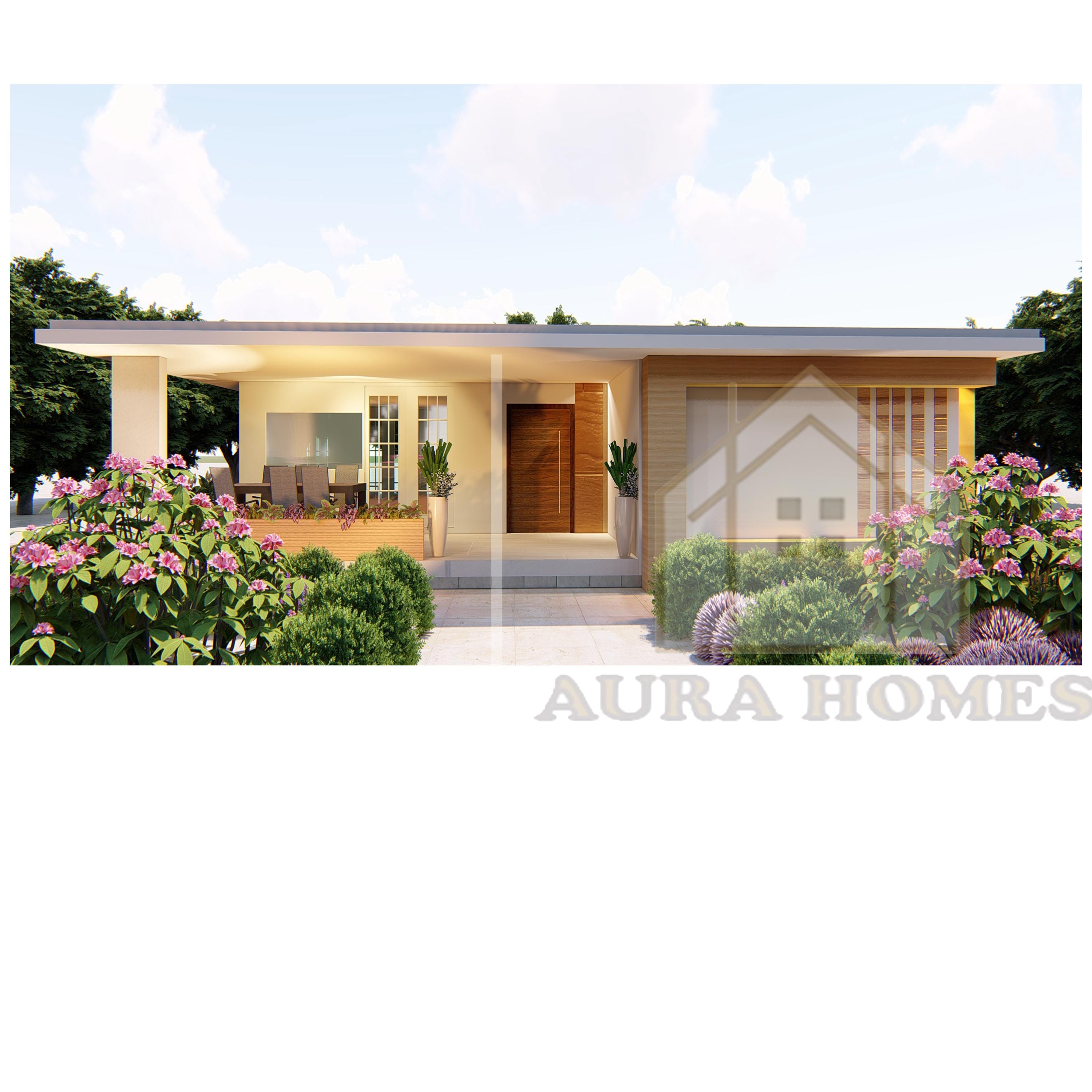 10.50x12.70m Modern Single Storey House 1 Livingroom,1 Kitchen,2 ...