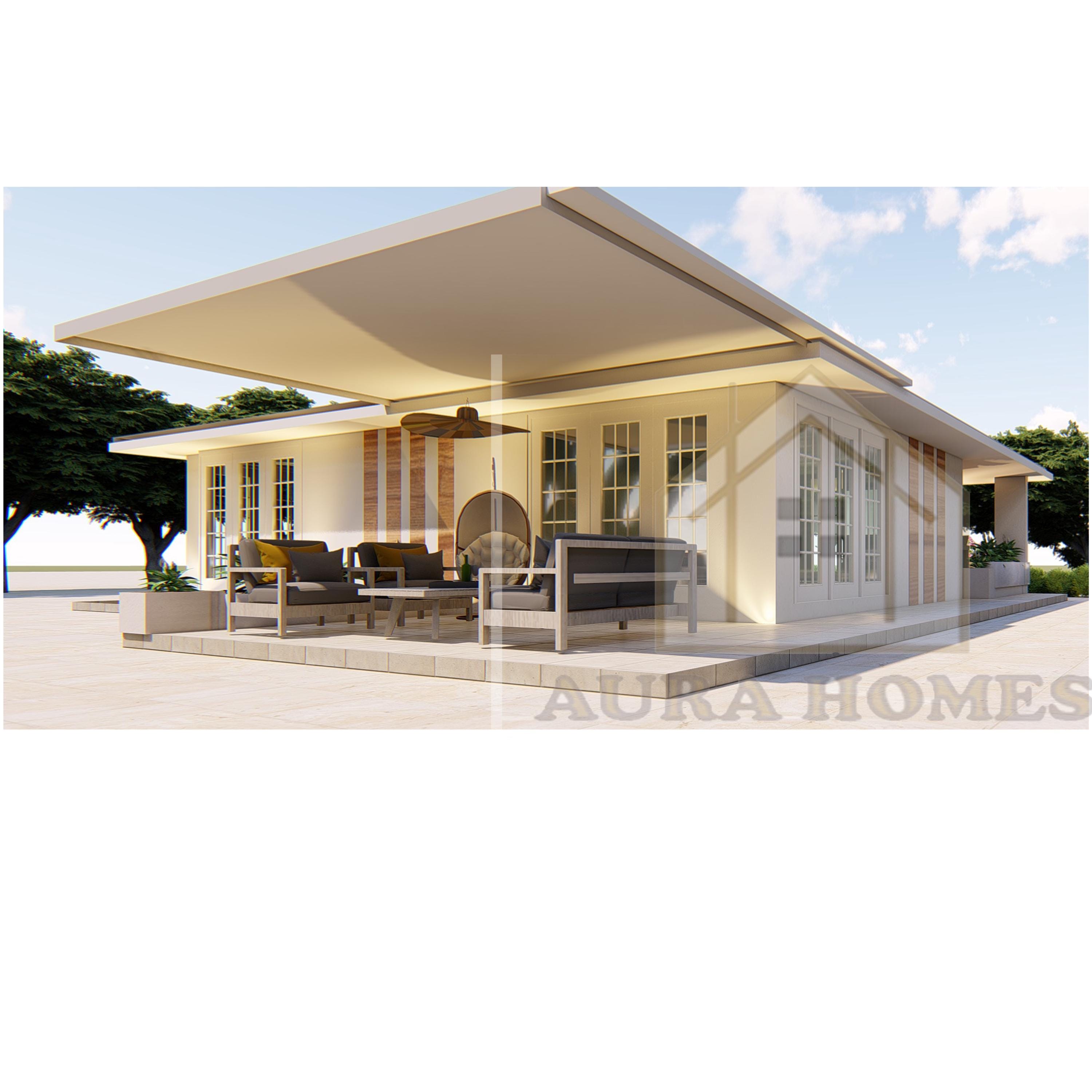 10.50x12.70m Modern Single Storey House 1 Livingroom,1 Kitchen,2 ...