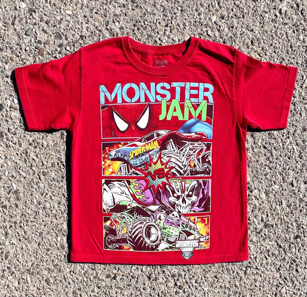 2013 Spider-man Vs Grave Digger Monster Jam AOP T-shirt Youth Size (S ...