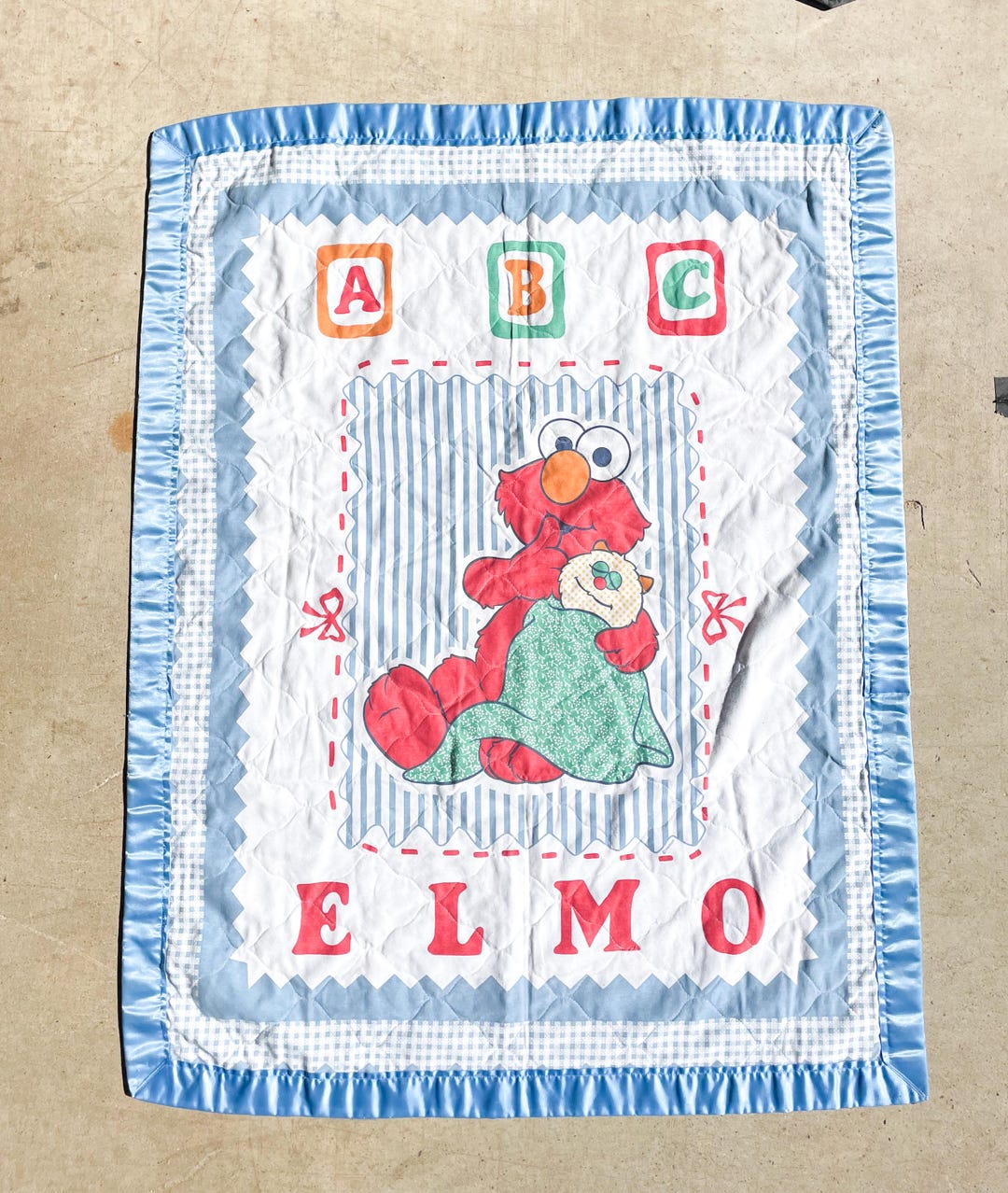 Vtg Elmo ABC Muppets Jim Henson Sesame Street Unbranded Satin Trim ...