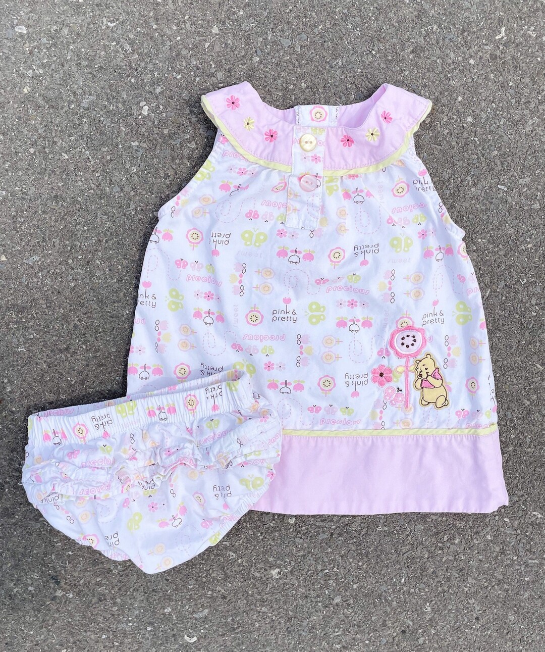 2000s Winnie the Pooh Pink & Pretty Disney Baby Dress Bloomer 2 Piece ...