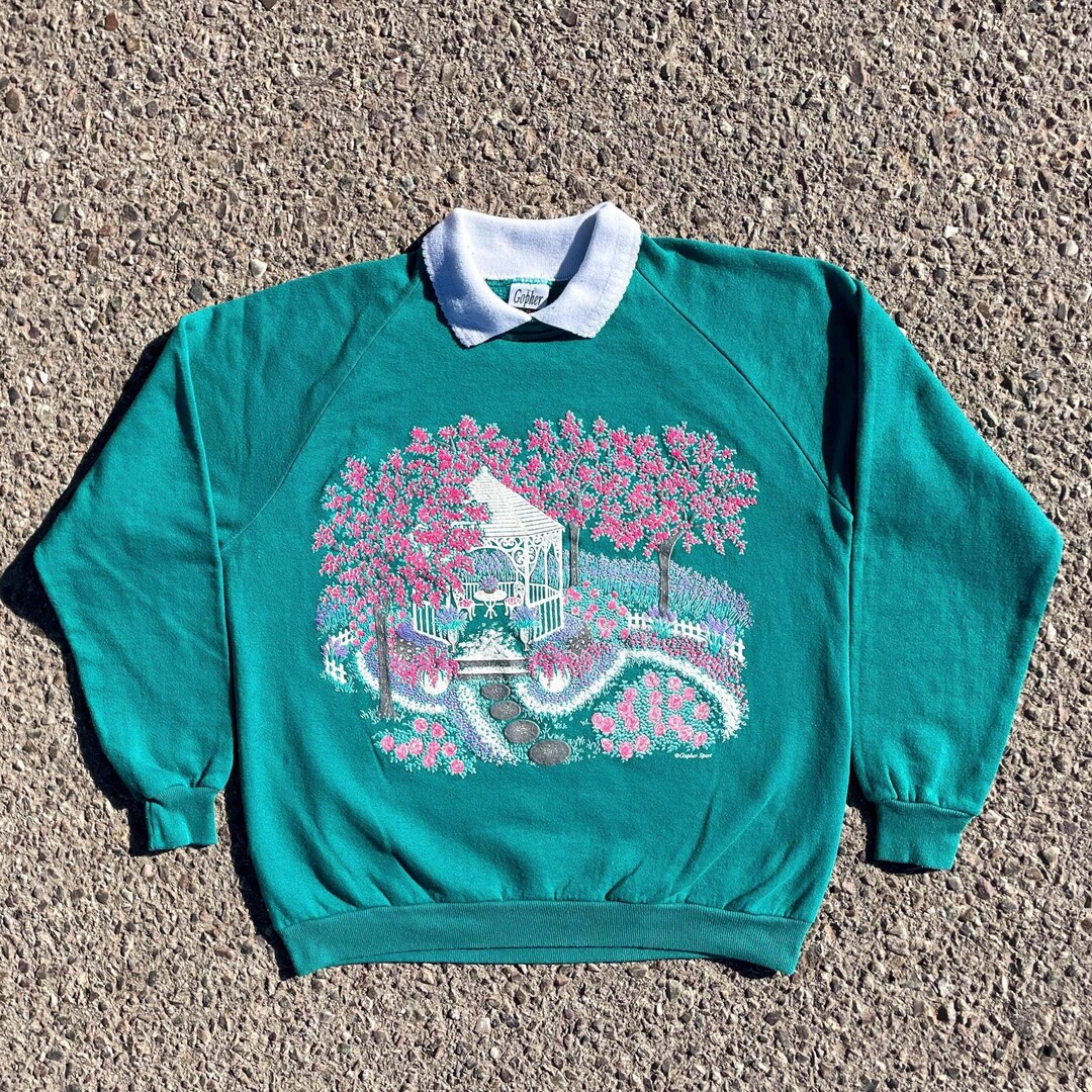 Vtg 1980s Cherry Blossom Gazebo Gopher Sport Collared Sweatshirt Mens ...