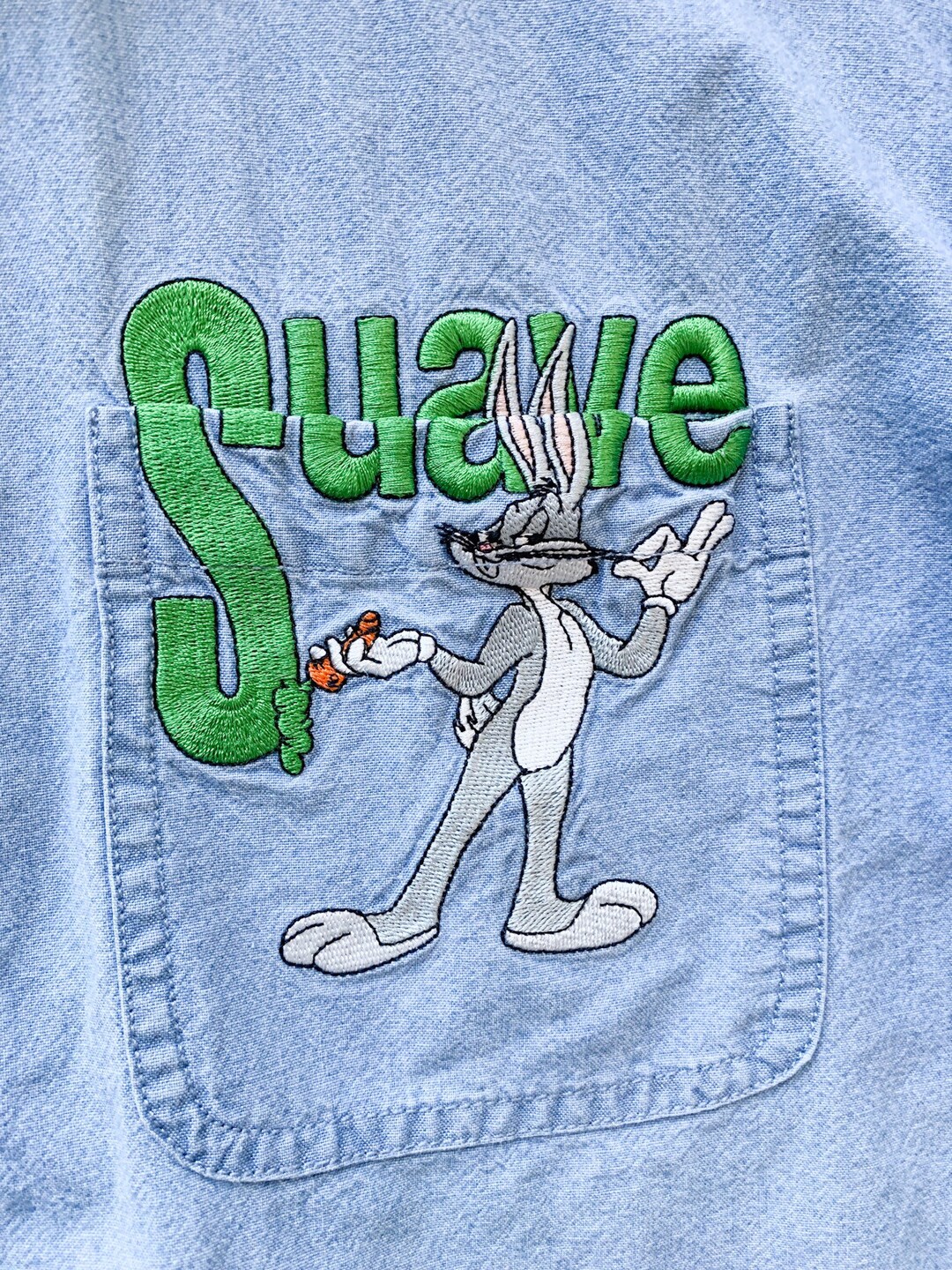 Vtg 1997 Bugs Bunny Suave Looney Tunes Warner Bros Embroidered Button ...