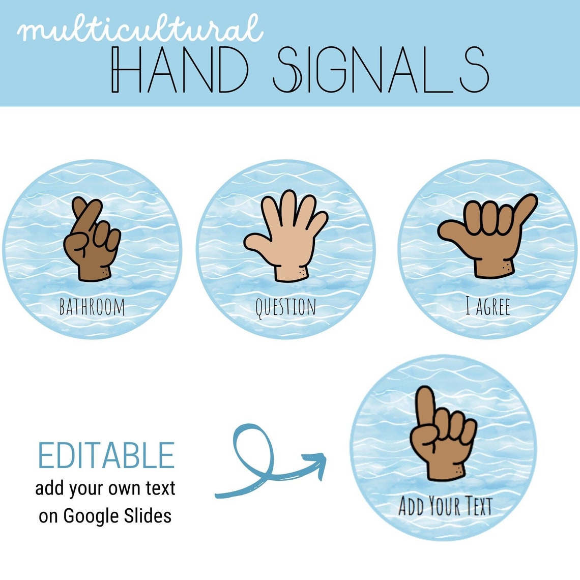 Coastal Classroom Hand Signal Posters, Editable, Beachy Waves - Etsy