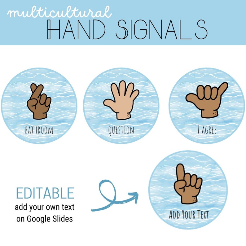 Coastal Classroom Hand Signal Posters, Editable, Beachy Waves - Etsy