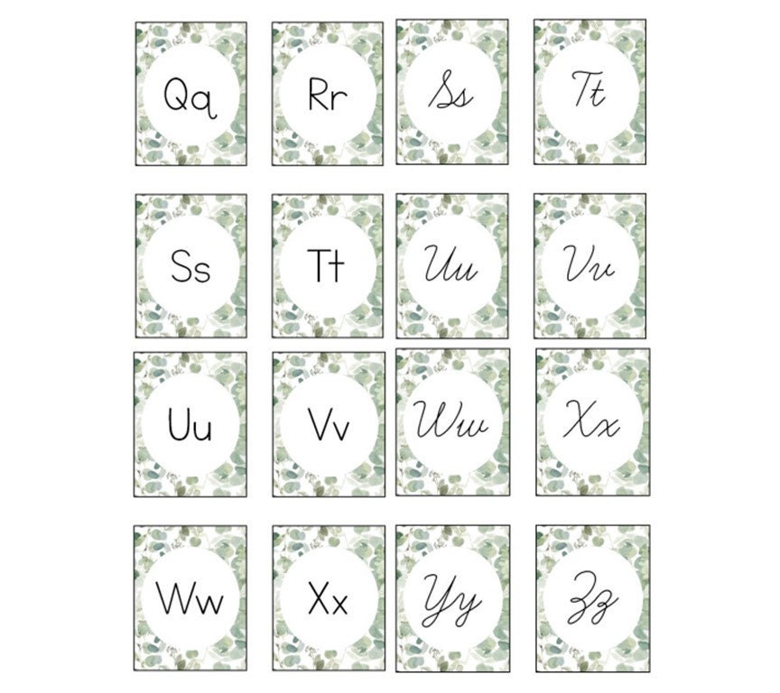 Eucalyptus Farmhouse Alphabet Posters, Print and Cursive, Digital ...