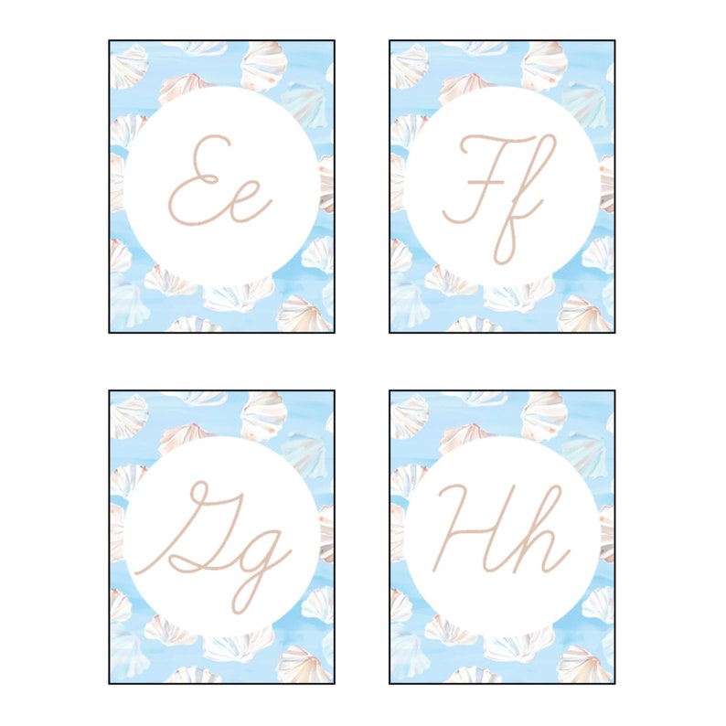 Coastal Alphabet Posters, Seashell Print and Cursive (digital Download ...