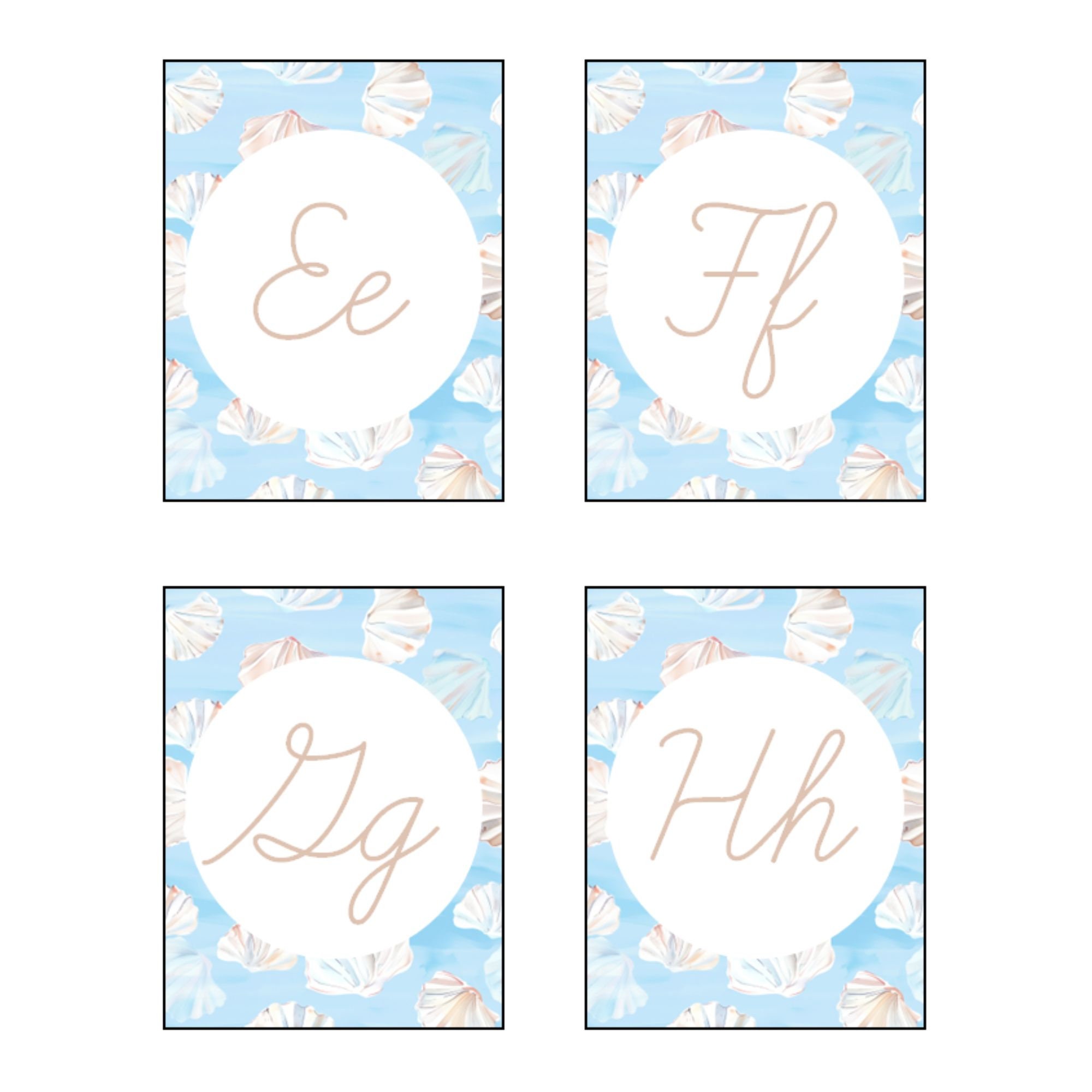 Coastal Alphabet Posters, Script and Print, Beach, Seashell, Class ...